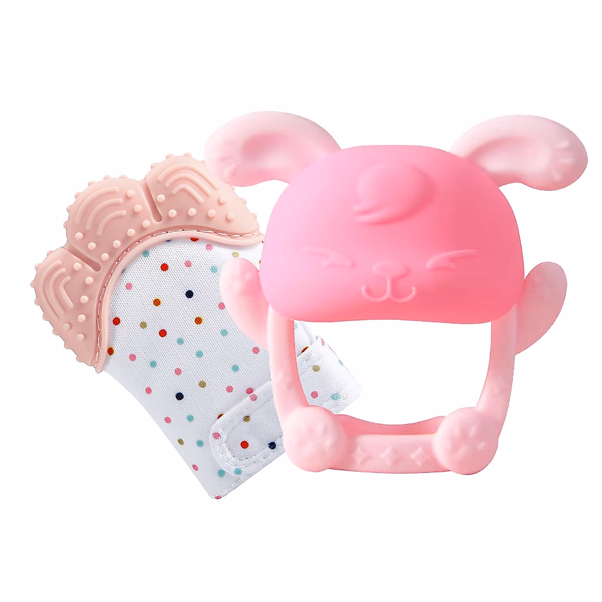 PandaEar Baby Teether and Mitten 2 Pack, Baby Chew Toys for Sucking Needs, Pain Relief, Protection Glove, Stimulating Teether, Hand Pacifier for Breast Feeding Babies 0-12 Months