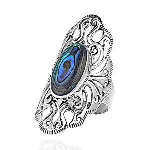 AeraVida Vintage Filigree Swirl Beauty Oval Abalone Shell .925 Sterling Silver Ring | Vintage Delicate Wedding Rings For Women (9)