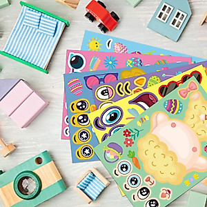 36 Sheet Easter Stickers for Kids,Easter Basket Stuffers,Make a Face Easter Stickers with Easter Animal Egg Themed,Make Your Own Stickers,Easter Decorations Gift Kids Party Favor Supplies Crafts