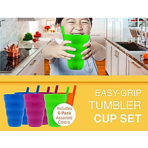 Arrow Home Products Sip A Cup with Built in Straw, 10oz, 6pk - BPA-free Straw Cups for Kids Great for Everyday Use - Made in the USA, Stackable Kids Straw Cups - Purple, Blue, Green, Orange