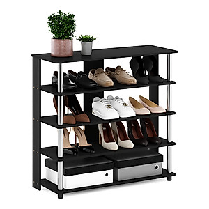 Furinno Turn-N-Tube 5 Tier Wide Shoe Rack, Americano, Stainless Steel Tubes