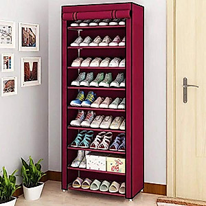 Mandorra 10 Layer 9 Grid Shoe Rack Shelf Storage Closet Organizer Cabinet Multiple Colors (Red)