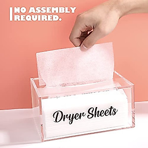 Dryer Sheet Holder, Acrylic Dryer Sheet Dispenser with Hinged Lid, Laundry Room Organization & Decor Box, Container Storage for Fabric Softener Sheets - Clear