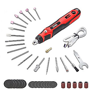 ‎DNA MOTORING TOOLS-00221 Power Rotary Tool Kit, 3.7V Cordless Mini Grinder Multi-Tool Set for Drilling Grinding Polishing Engraving and Cutting,Red