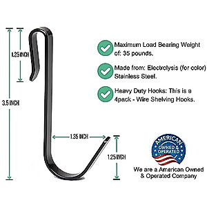 PriZoi Snap-On Wire Shelving Hooks - 4pack of Large 3.5 inch Black Heavy Duty Wire Shelf Hooks