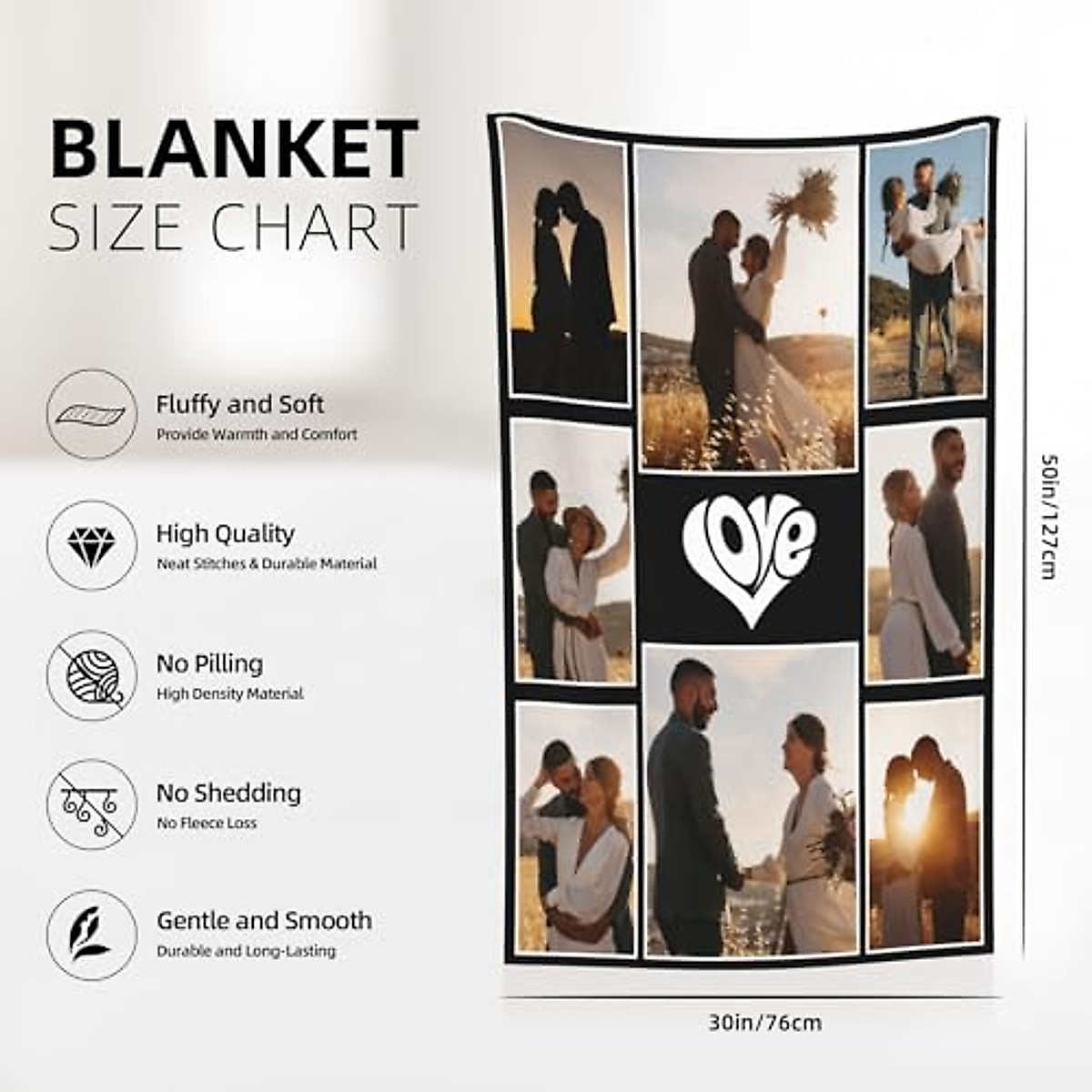XIAYUEHUA Custom Blanket with Photo - Personalized Picture Throw for Couple Gifts Customized Flannel Blankets for Adult Kid Birthday Fathers Mothers Valentines Day Gift 50" L x 30" W