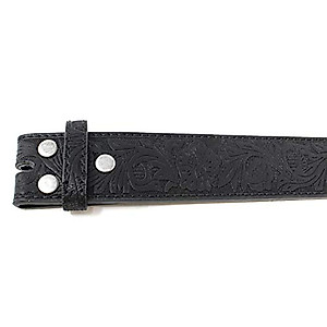 BC Belts Womens Leather Belt Strap with Embossed Western Flowers Pattern 1.5" Wide with Snaps (Black-L)