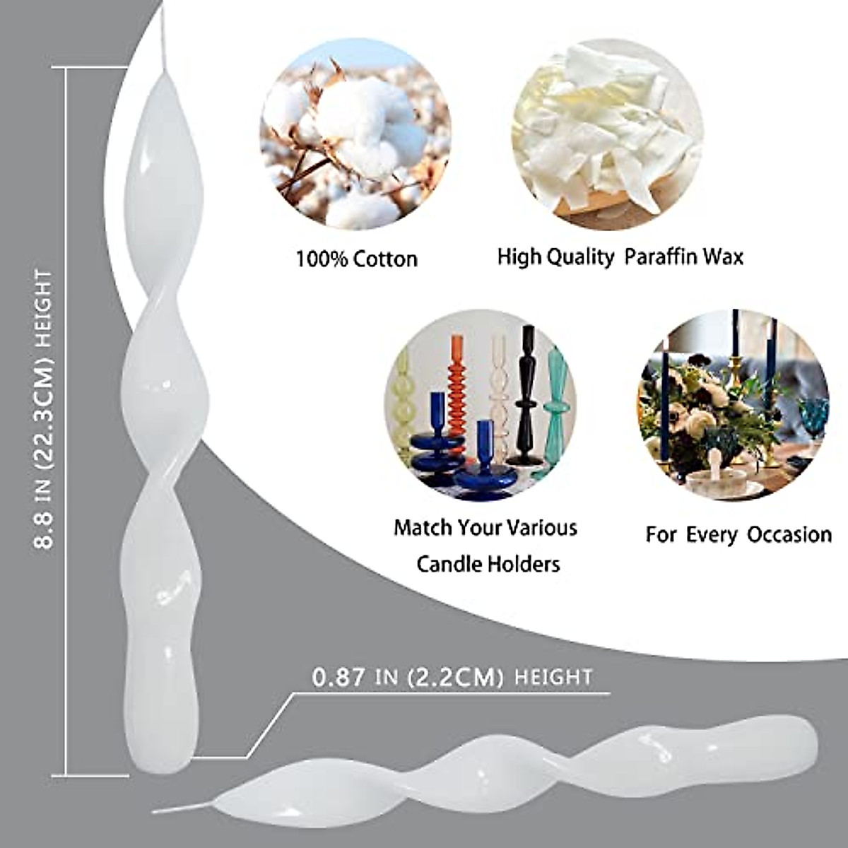 White Twisted Candlesticks Spiral Taper Candle Handmade Candles Sticks for Wedding Celebration Anniversary Church