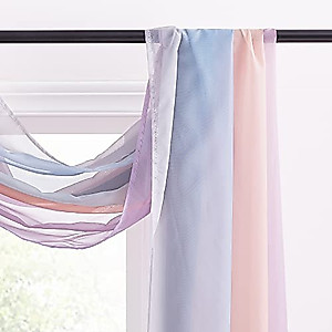 RYB HOME Canopy Bed Curtains - Soft Sheer Valance Curtains Backdrop for Dining Living Room Stage Events Sliding Door, 60 inch Wide x 216 inches Long, 1 Pair,Light Rainbow