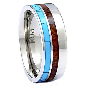 PCH Jewelers Turquoise and Koa Wood Ring set in Titanium High Polish Wedding Bands 8mm Comfort Fit (10)