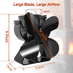 VODA 4-Blade Heat Powered Stove Fan for Wood / Log Burner/Fireplace increases 80% more warm air than 2 blade fan