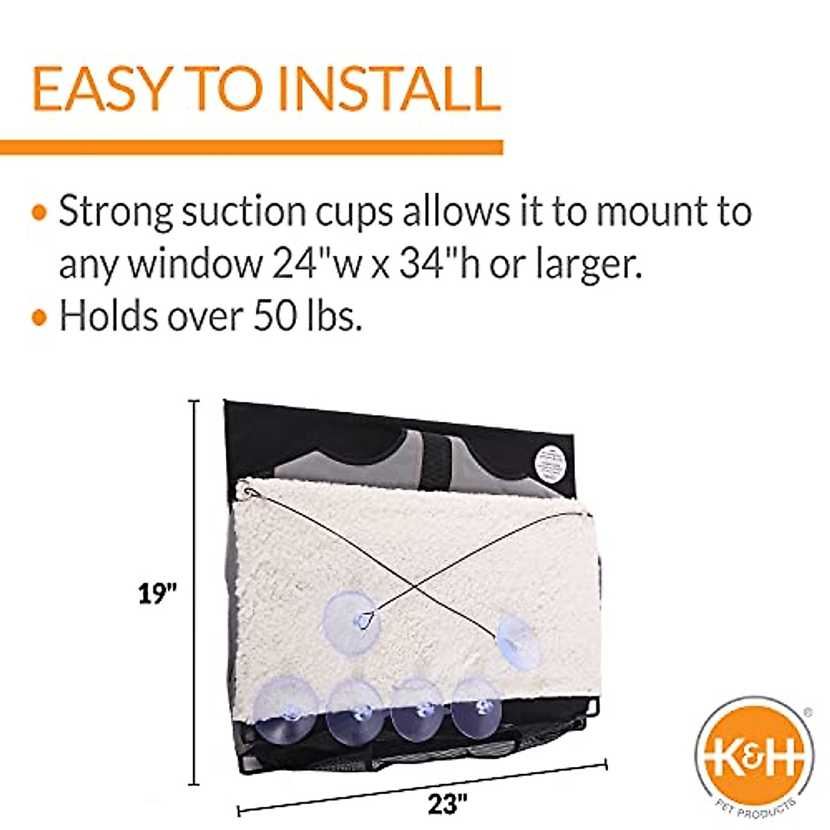 K&H Pet Products EZ Mount Penthouse Window Sill Cat Bed, Cat Hammock for Window Cat Perch Cat Shelf, Sturdy Cat Window Perch for Large Cats, Cat Window Bed Cat Furniture, Cat Window Hammock Gray/Black