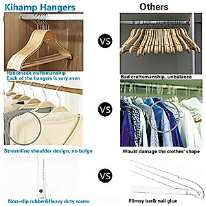 Kihamp Durable Natural Wooden (16pcs) with Extra Smooth Finish, Heavy Duty, Slip, Non Wrinkles, Wood Suit, Perfect Clothes Hangers for Coat, Pant,Shir
