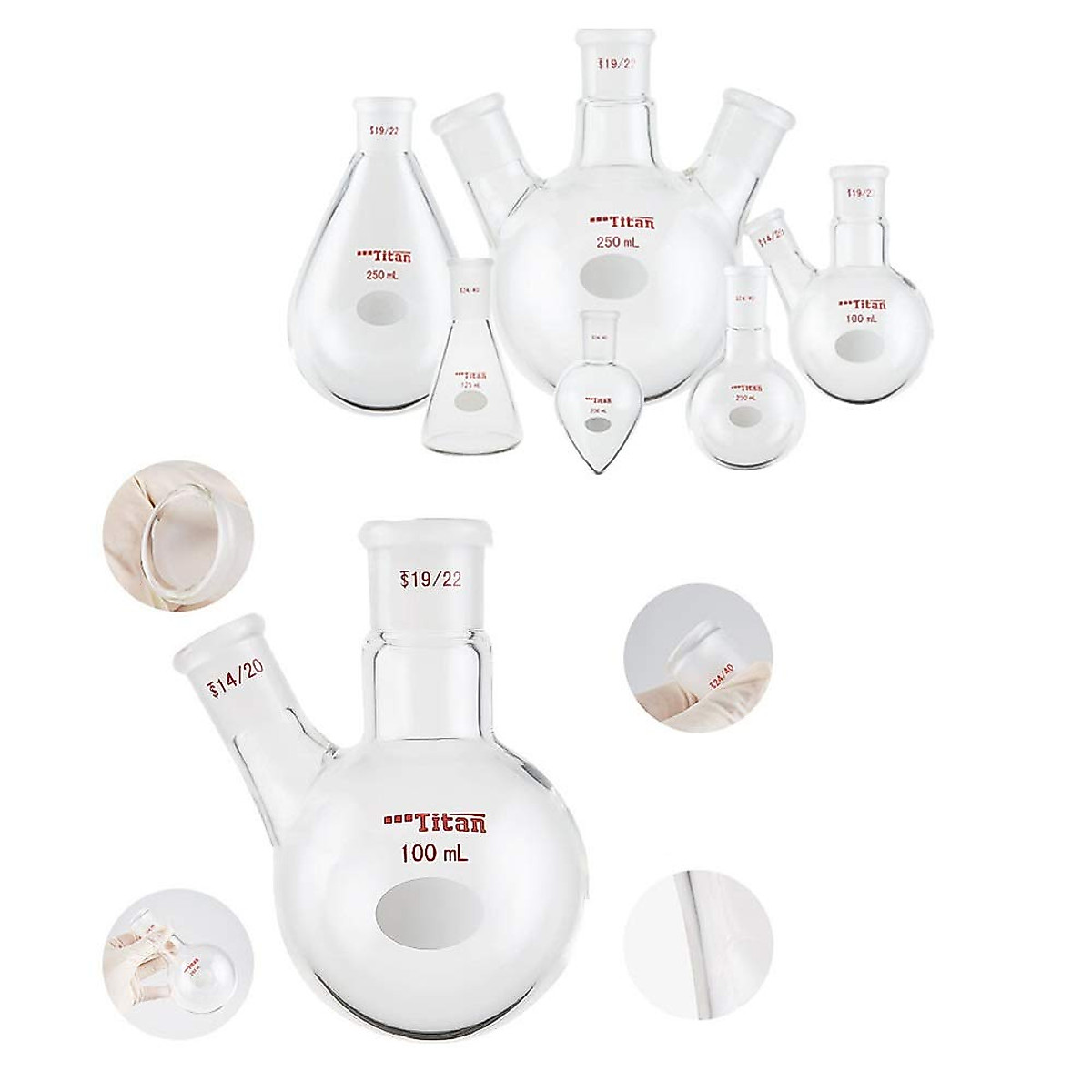 ADAMAS-BETA 50ml 3 Neck Round Bottom Flask Borosilicate Glass Science Chemistry Flask,14/20 Outer Joints