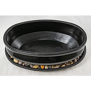 Calibonsai 9'' Oval Heavy Duty Black Plastic Bonsai Training Pot, Cactus & Succulent Planter + Tray + Rock + Mesh Combo