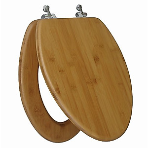 TOPSEAT Native Impression Elongated Toilet Seat w/Brushed Nickel Hinges, Natural Bamboo