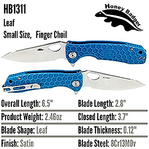 Western Active Honey Badger Leaf Pocket Knife for Men and Women - Folding Pocket Knife with Clip, Outdoor Camping Knife, Lightweight Pocket Knife, Folding Knife - Small Blue