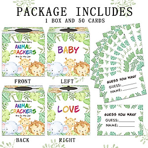 Guess How Many Animal Crackers are in the Jar with Box, 50 Guess how Many Game Cards for Baby Shower, Special Shower Game Ideas, Baby Shower Decorations for Boy and Girl