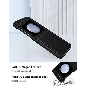 Cresee Case for Samsung Galaxy Z Flip 5 (2023) PU Leather Back & Hard PC Bumper Phone Case for Galaxy Z Flip 5 5G - Black