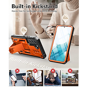 SOiOS for Samsung Galaxy S22 Protective Case: Military Grade Drop Proof Protection Mobile Phone Cover with Kickstand | Rugged Shockproof TPU Matte Textured Sturdy Phone Bumper (Orange)