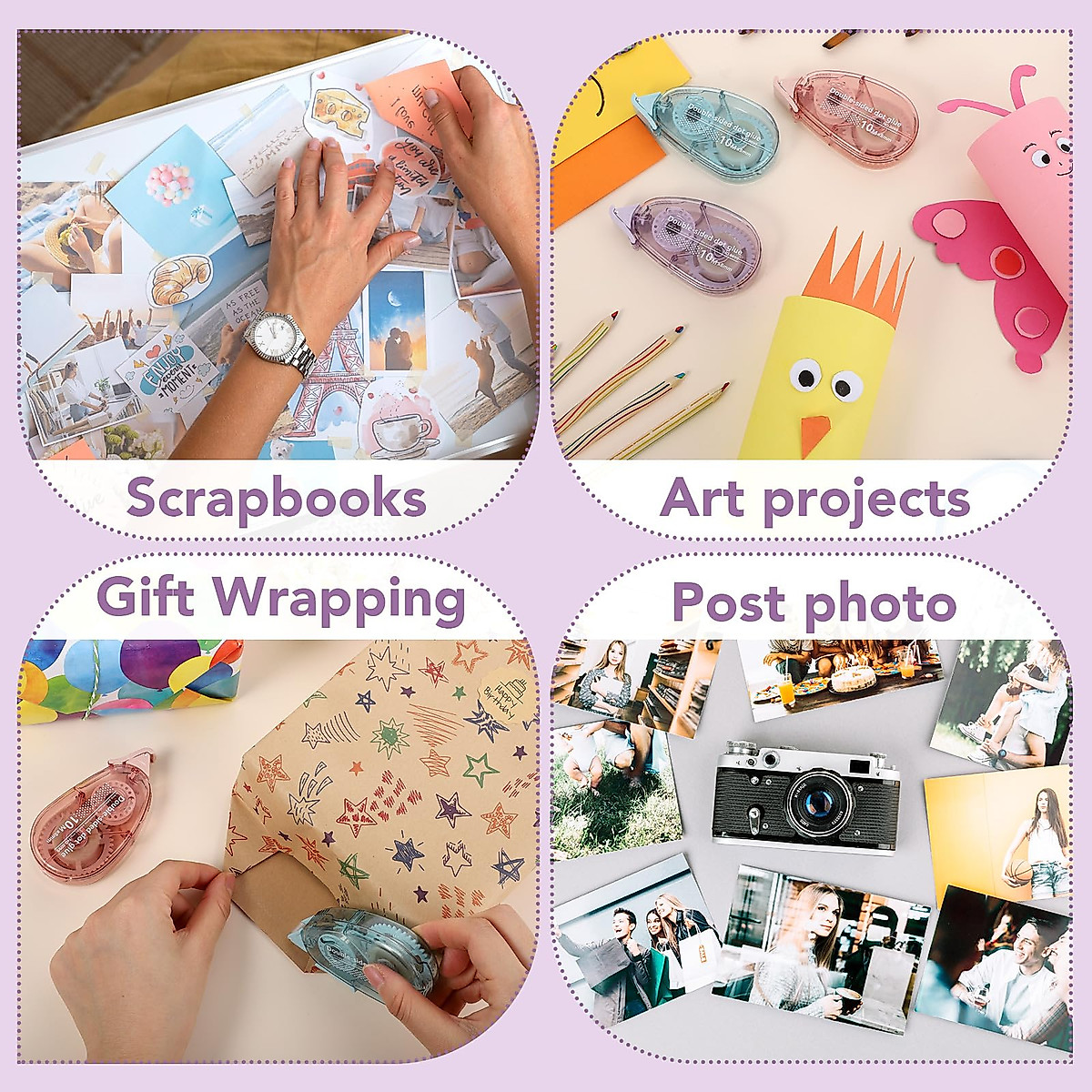 Fyguard 6 Pack Scrapbook Tape Glue Tape Runner 32Ft × 0.31In Double Sided Tape Roller Scrapbook Supplies, Glue Tape for Scrapbooking Crafts Gift Wrapping Art Projects (8MM×196Ft