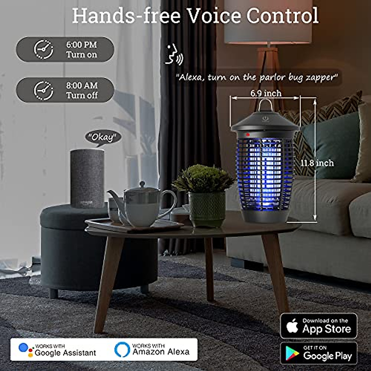 Bug Zapper Mosquito Killer Compatible with Alexa&Google Home, 4000V 20W Electric Fly Zapper Insect Killer, Mosquito Attractant Trap for Home Patio Indoor Outdoor Remote Control by Smartphone App