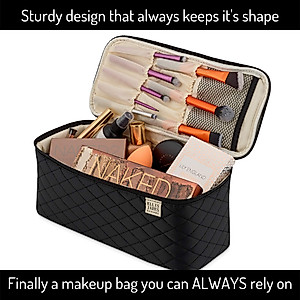 Ellis James Designs Large Travel Makeup Bag Organizer - Cosmetics Train Case Toiletry Bags for Women - Black - With Handle & Make Up Brush Holders - Professional Hair Dryer Cases & Beauty Storage