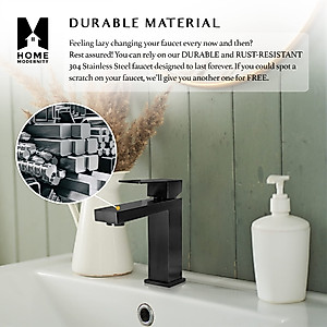 Matte Black Bathroom Faucet - Single Hole Bathroom Faucet Black - Smooth Faucet with 6 Inch Sink Deck Plate for 3 Hole Faucet - Modern Single Handle Bathroom Faucet.