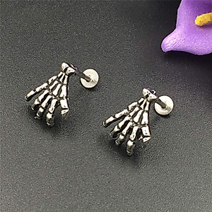 LALANG 1 pc Lip Stud Earring Skeleton Hand Ear Cuff Piercing Ring Bar Jewelry