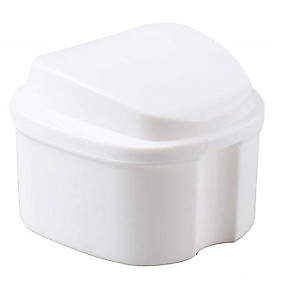 AmeriCan Goods Denture Bath Box with Denture Cleaner Brush Denture Bath Case with Rinsing Basket Tray Container (White)