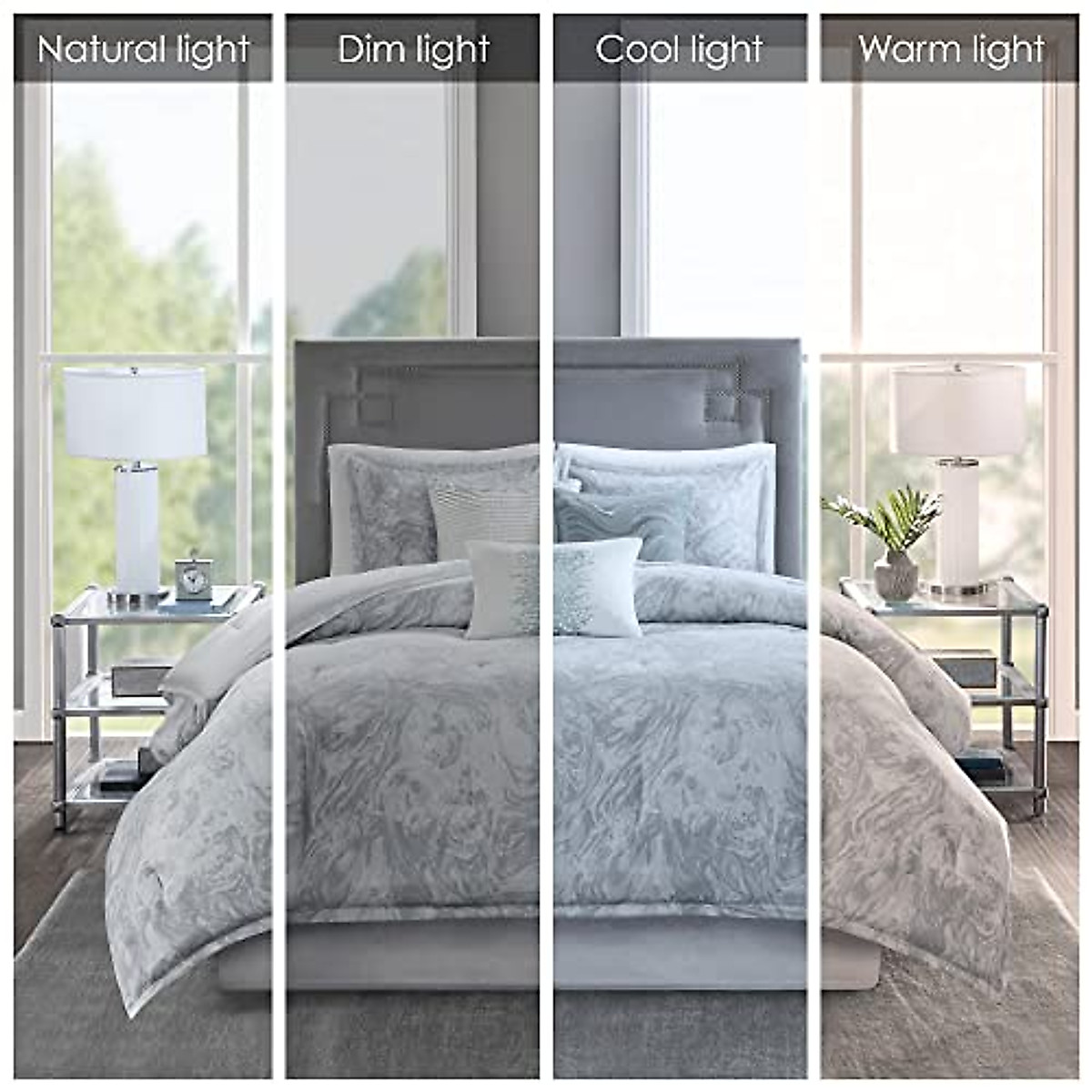 Madison Park Emory Cozy Cotton Comforter Set, Modern Marble Design All Season Down Alternative Casual Bedding with Matching Shams, Decorative Pillows, Queen(90"x90"), Grey 7 Piece
