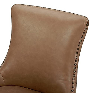 Watson & Whitely Upholstered Tufted Dining Chairs with High Back, Faux Leather Finish and Solid Wood Legs in Brushed Espresso, Set of 2, Saddle Brown