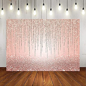 Mocsicka Rose Gold Backdrop Glitter Rose Gold Sweet Sixteen Birthday Party Background 7x5ft Rose Gold Birthday Baby Shower Photography Background