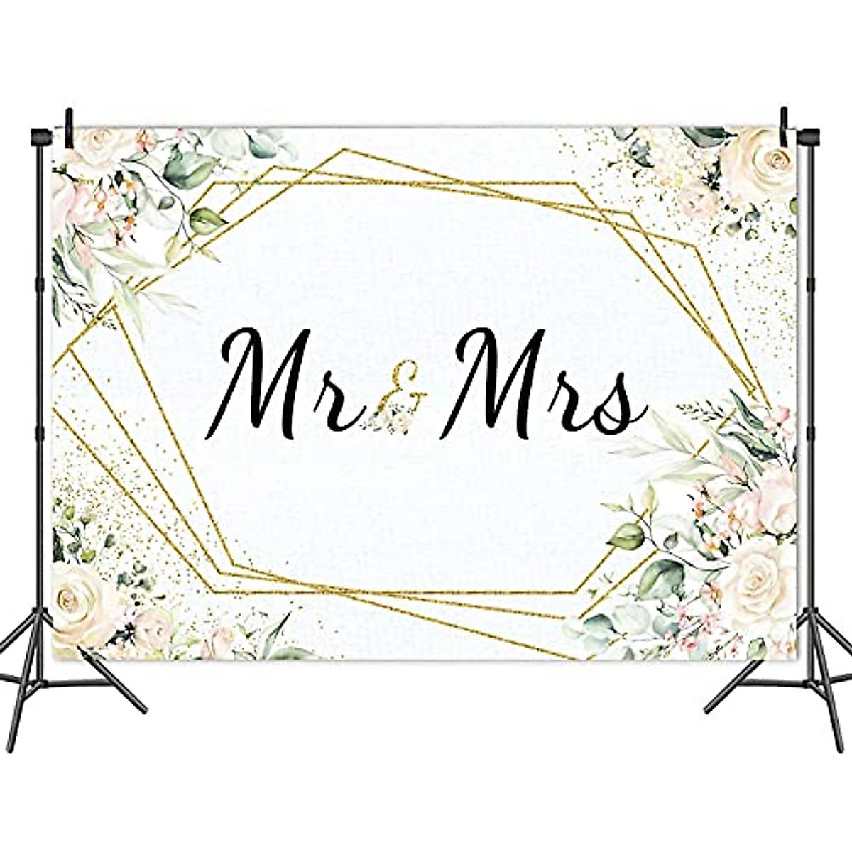 Mr & Mrs White Floral Bridal Shower Backdrop Mr Mrs Wedding Theme Photo Backgrounds 7x5ft Wedding Bride to Be Engagement Photography Backdrops Prom Party Banner Decor Party Banner Photo Booth Prop