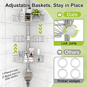 Shower Caddy Corner Tension Pole,Stainless Steel Adjustable Floor to Ceiling Corner Shower Caddy Stand for Bath Inside Shower Organizer Storage with Tension Pole,Rust-Resistant, 54 to 125 Inch