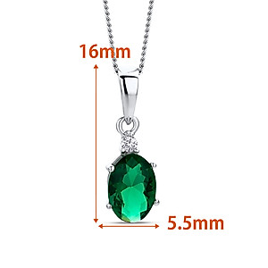 Orovi 14K 585 White Gold Oval Stud Pendant Necklace for Women with Dainty 925 Sterling Silver Chain - Created Emerald May Birthstone Pendant - Handcrafted Gift- Gold Necklace Gift for Women