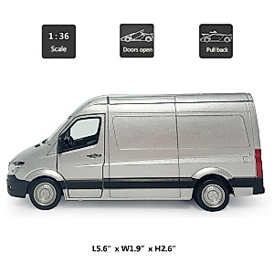 Sprinter Toy Truck Van Cargo Delivery Model Car Diecast Vehicle 1/36 Scale Metal Pull Back Toy Cars Doors Open Zinc Alloy Casting Toys for Boys Kids Birthday Gifts Mens Collection, Silver Gray