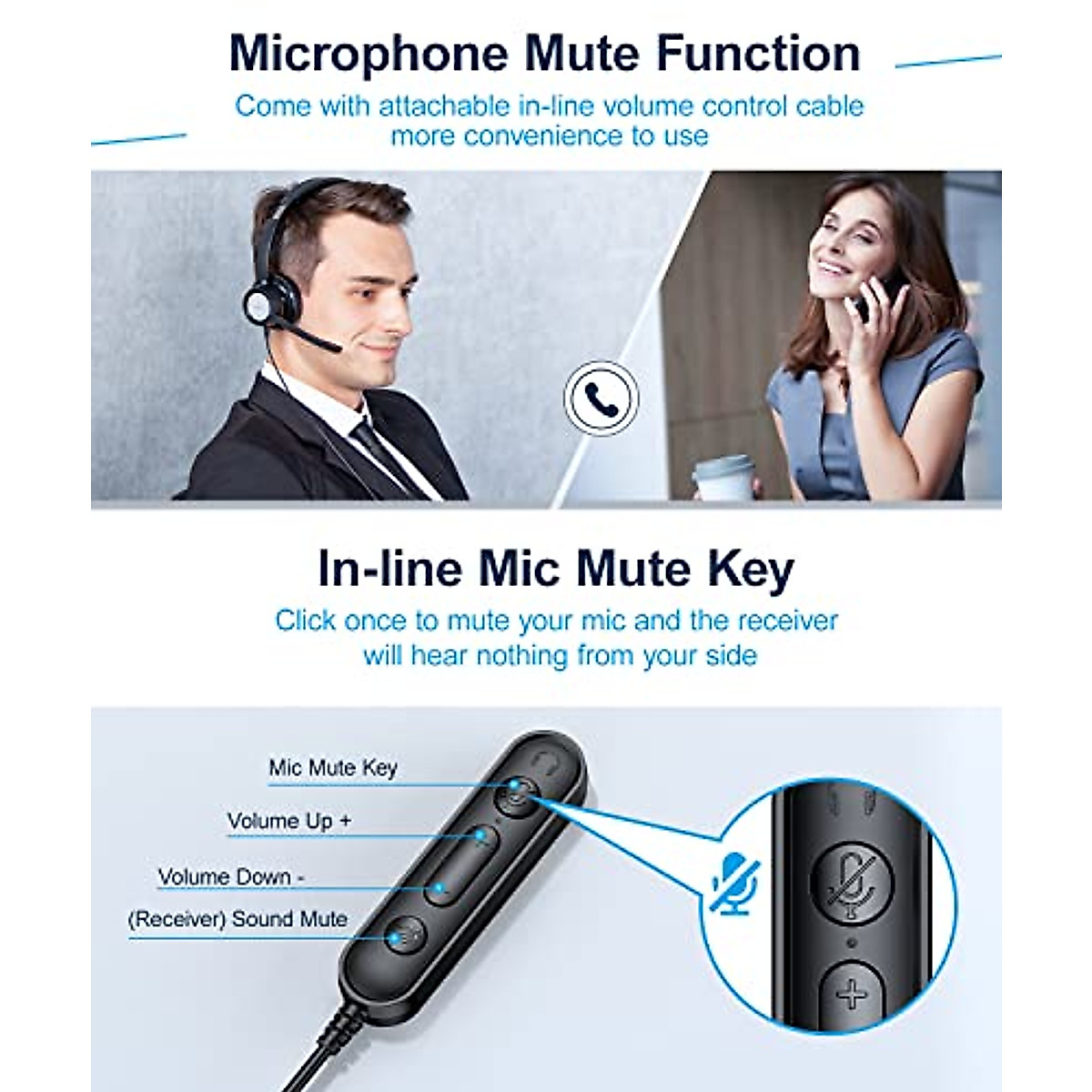 Link Dream USB Headset with Microphone in-line Controls & Ultar Comfort Wired Computer Headset for PC, Business, Office, Call Center, UC, Skype, Zoom, Webinar, Home (Monaural Style)