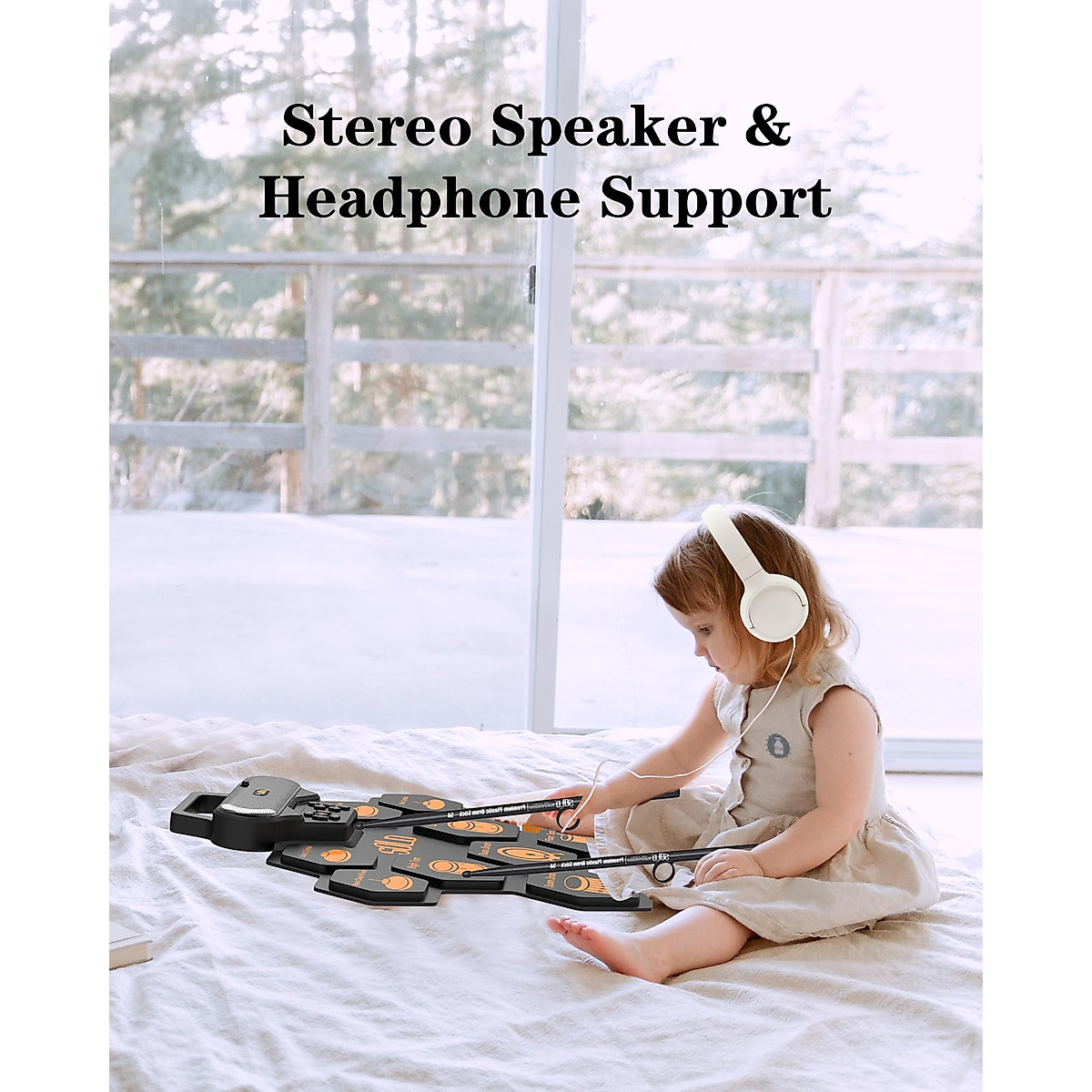 Electronic Drum Set, Electric Roll-up Drum Set with 9 Drum Practice Pads with Drum Sticks and Foot Pedals, E Drum Set with Built-in Speaker and Headphone Jack Great Holiday Birthday Gift for Kids