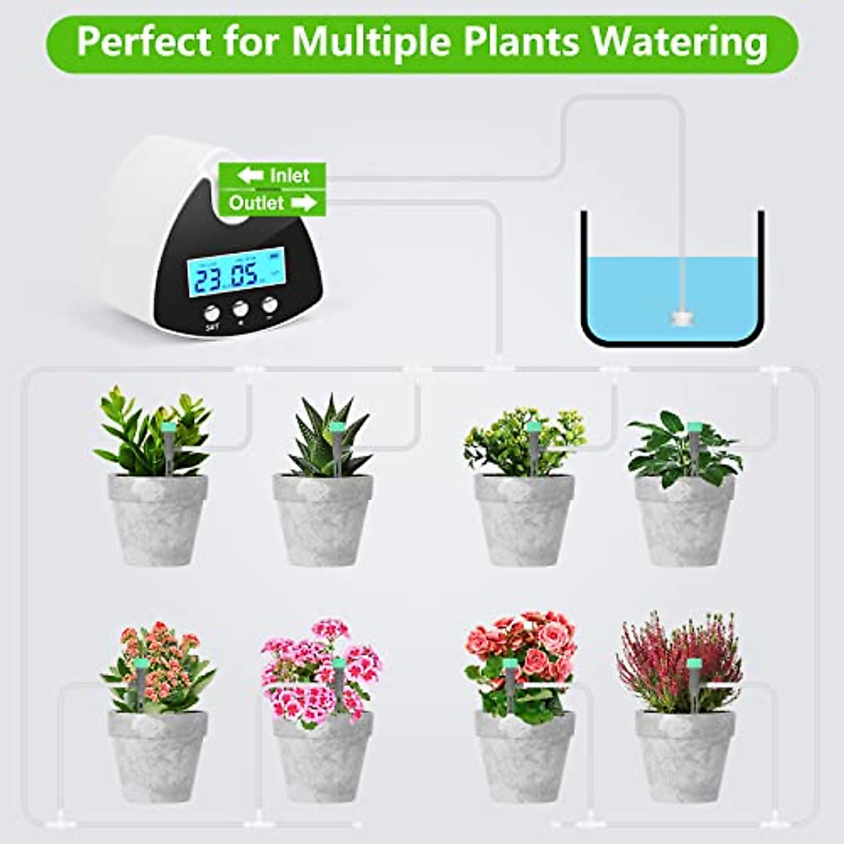 DAOTAILI Automatic Watering System Plant Watering System Plant Waterering Indoor Programmable Water Timer with Drip Irrigation Kit 1/4 Inch DIY Irrigation Tubing and 5V USB Power