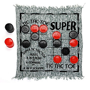 Win SPORTS 3 in 1 Giant Checkers,Mega Tic Tac Toe,Indoor Outdoor Jumbo Classic Board Games,30”Reversible Rug with 24 Checkers Pieces,Checkers Cloth Mat Game for Travel,Family Party,BBQ
