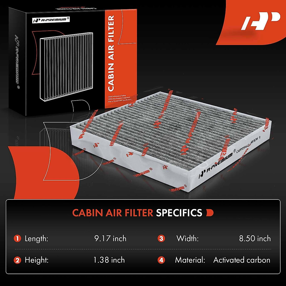 A-Premium Cabin Air Filter with Activated Carbon Compatible with Hyundai Elantra, Ioniq 5, Santa Fe, Sonata, Tucson & Kia K5, 2020-2023, Replace# 97133L1000