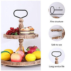 Cabilock 1Pc Two-Tier Pallet Rustic Jewelry Tray Cake Stand Wedding Cake Tower Dessert Display Holder Party Treat Stand Round Cupcake Holder Cake Display Tray Wooden Candy Office Food Rack
