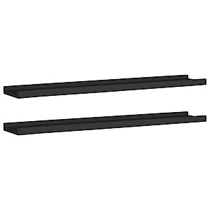 vidaXL Wall-Mounted Black Ledge Shelves, Set of 2, Lacquered MDF, Measuring 31.5"x3.5"x1.2", Suitable for Picture Frames and Decorations, Easy to Install