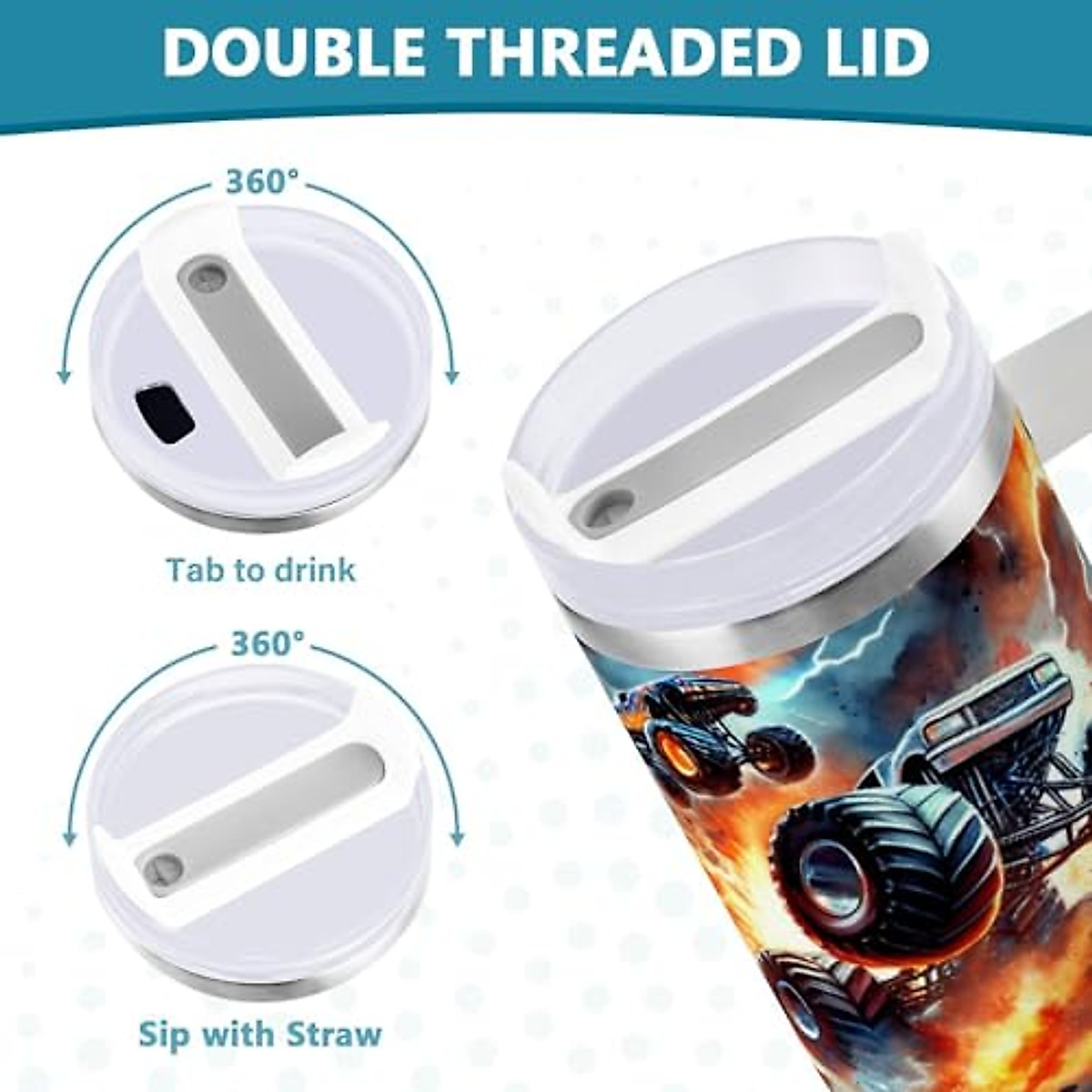 Jihqo Lightning Tank Cars 40 oz Stainless Steel Vacuum Insulated Tumbler with Handle and Straw Lid, Leakproof Water Bottle Double Wall Travel Mug Coffee Cup, Cupholder Friendly