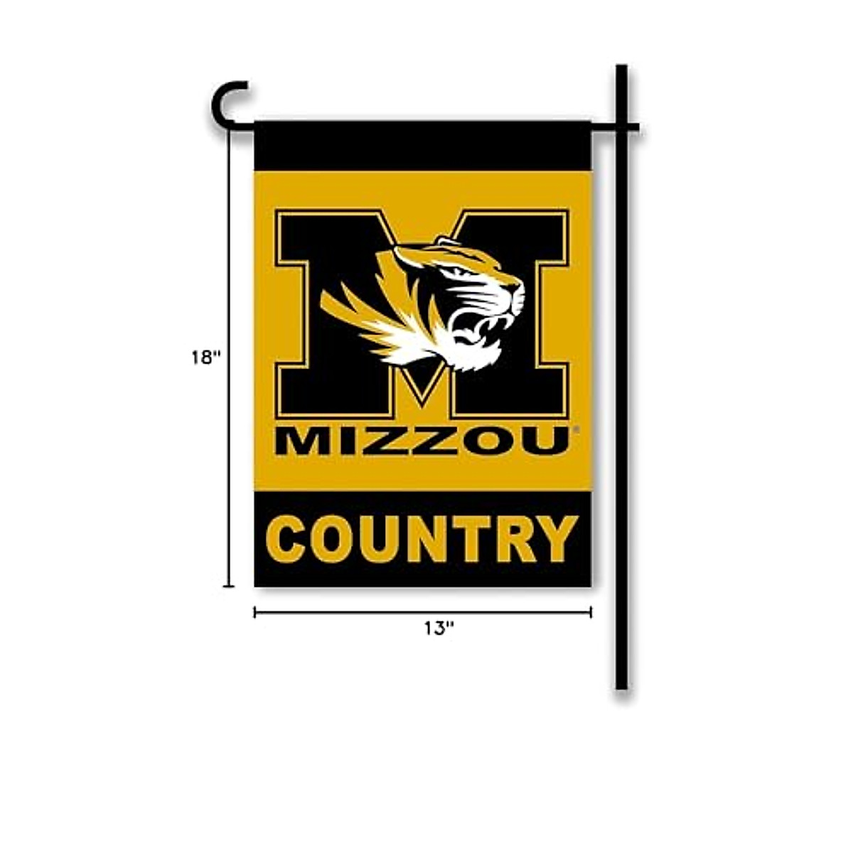 BSI PRODUCTS, INC. - Missouri Tigers 2-Sided Country Garden Flag & Plastic Pole with Suction Cups - MU Football Pride - Durable for Indoor and Outdoor Use - Great Fan Gift Idea - Country