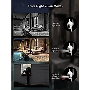 2K Security Camera, PTZ 355°View 3MP Security System 2.4GHZ WiFi Security Cameras Outdoor with Color Night Vision, Motion Detection and Alarm, IP66 Waterproof, 2-Way Talk, 24/7 SD Storage
