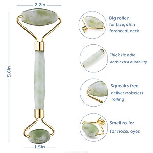 Jade Roller for Face - Jade Facial Roller, Face Roller Skin Care Tool - Under Eye Roller, Face Massager for Women to Remove Wrinkles Puffiness