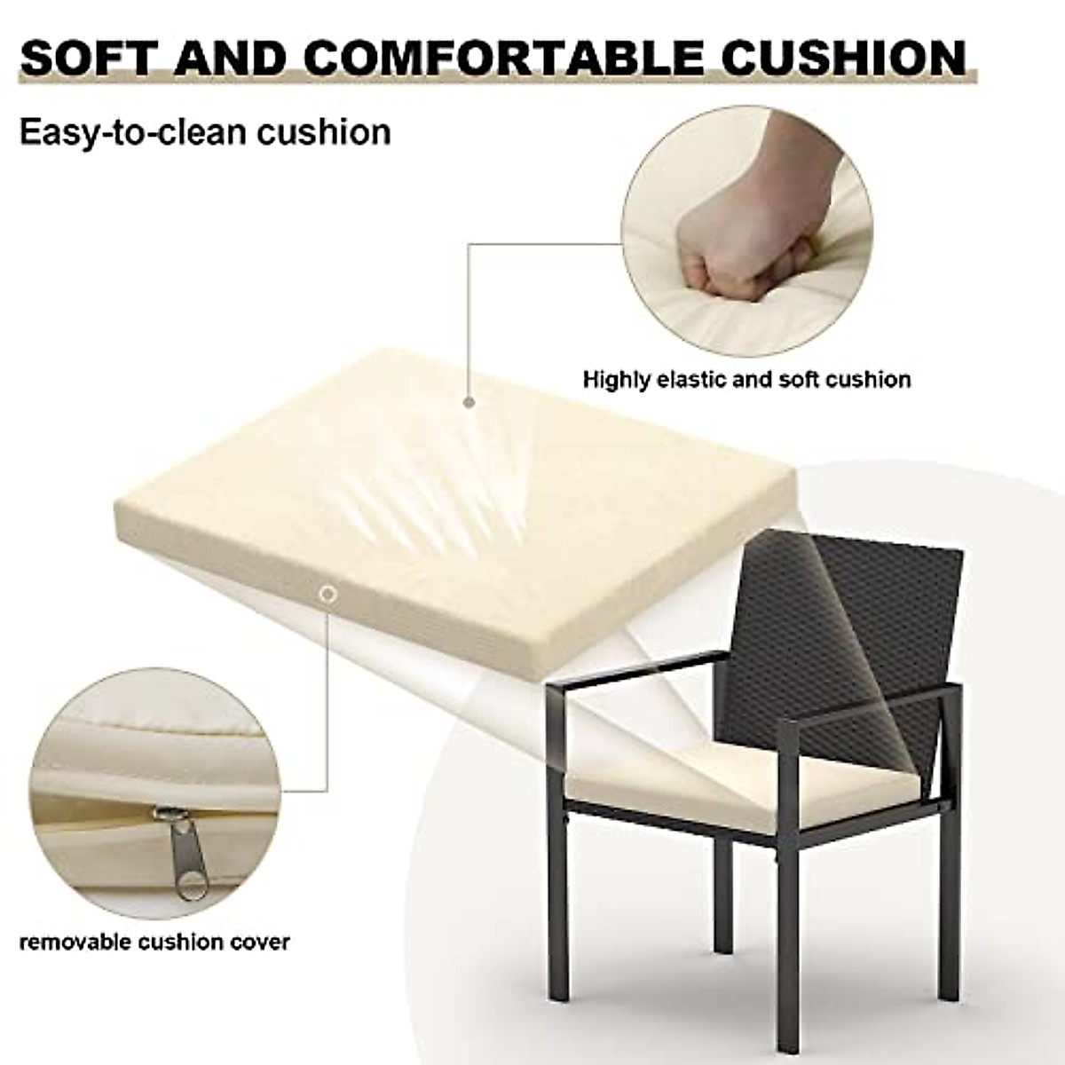 Bigzzia Patio Furniture Set, 4 Pcs Outdoor Conversation Furniture, Includes 2 Rattan Chairs and 1 Loveseat, 1 Tempered Glass Table, with Extra Cushions, Garden Furniture Set for Small Spaces