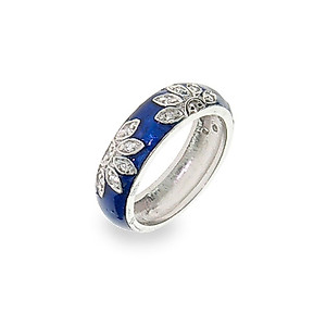 EVE'S ADDICTION Women's Sterling Silver Blue Enamel CZ Daisy Flower Ring (ring size 6) - Sterling Silver Rings for Her - April Birth Month Flower Jewelry - Birthday Gift for Her - Gifts for Mom
